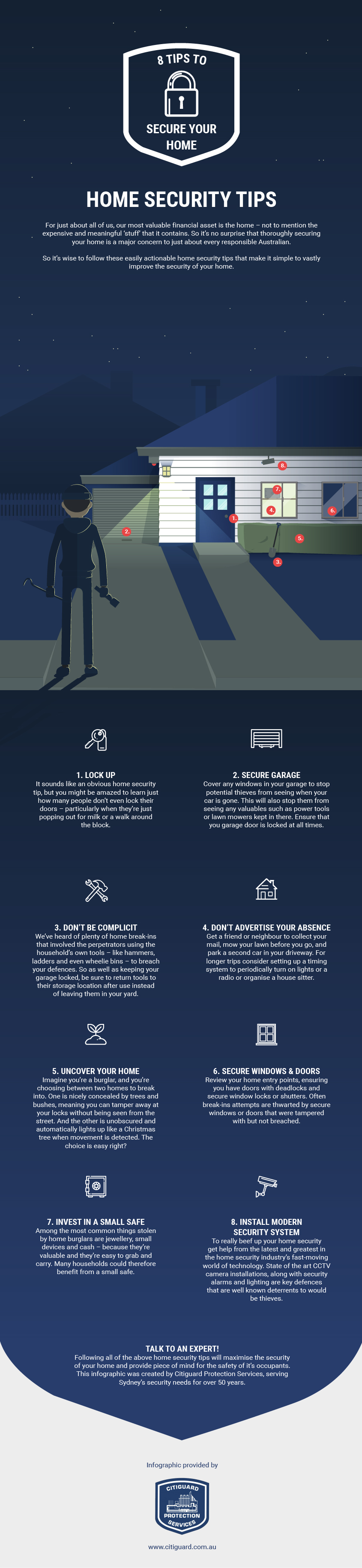 How To Secure Your Home With 8 Key Home Security Tips Infographic 